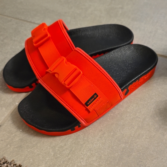 adidas | Shoes | Adidas Bold Red And Black Slides | Poshmark